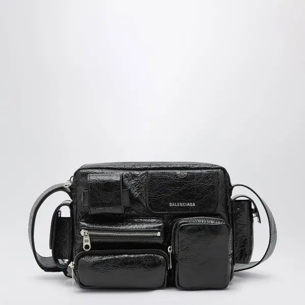 Balenciaga Superbusy Camera Bag In Arena Lambskin - Black