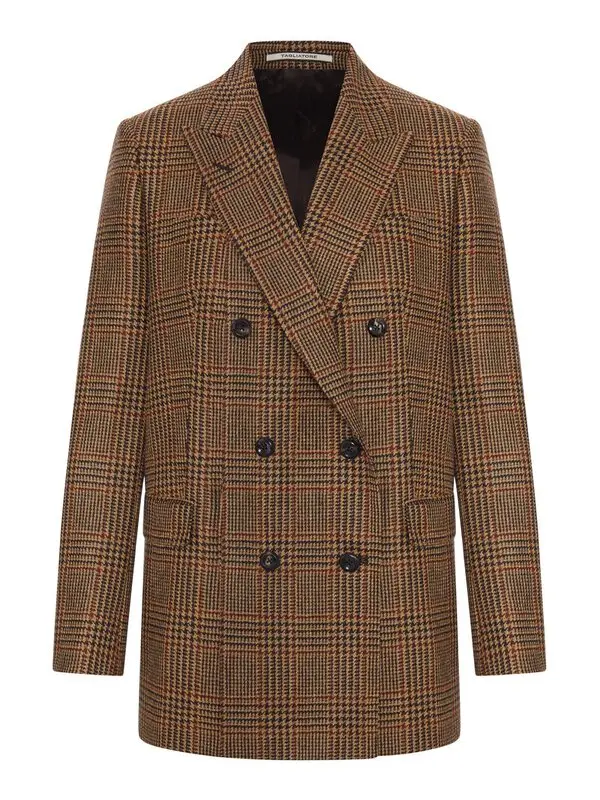 Tagliatore Double-breasted Check Cashmere Blend Blazer Jacket