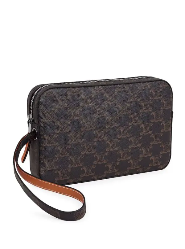 Celine Pouch With Shoulder Strap In Triomphe Canvas And Calfskin