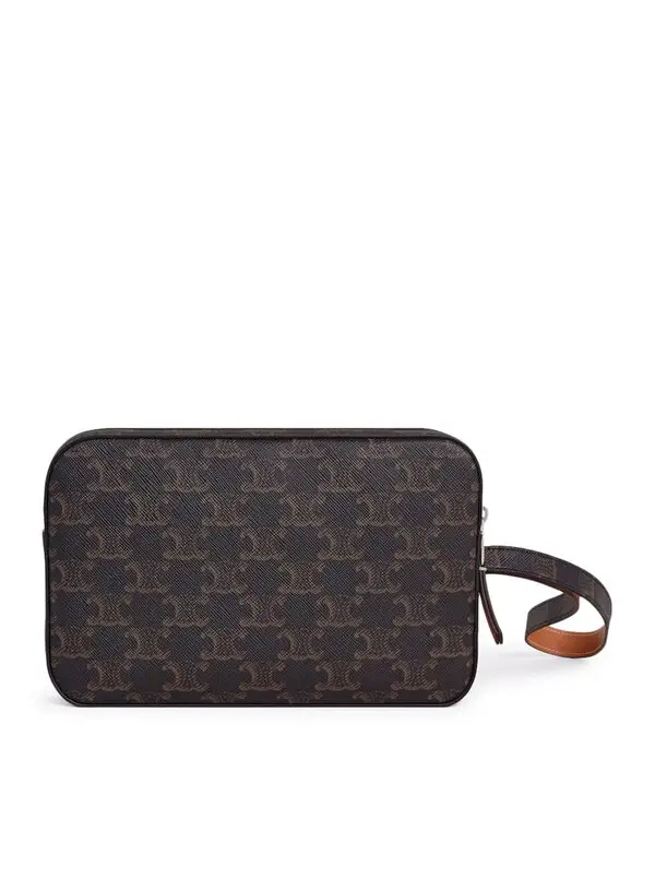 Celine Pouch With Shoulder Strap In Triomphe Canvas And Calfskin