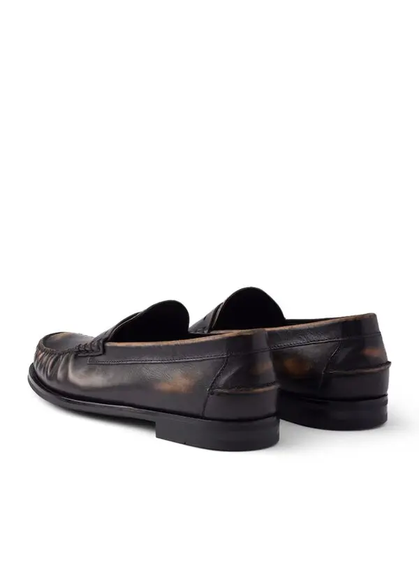 Prada Antique Leather Loafers - Brown