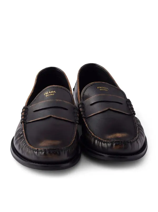 Prada Antique Leather Loafers - Brown