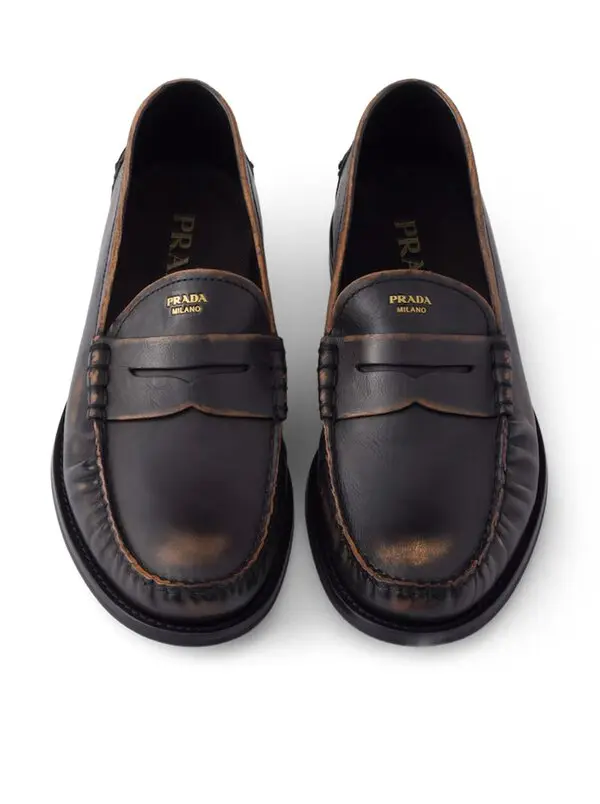 Prada Antique Leather Loafers - Brown