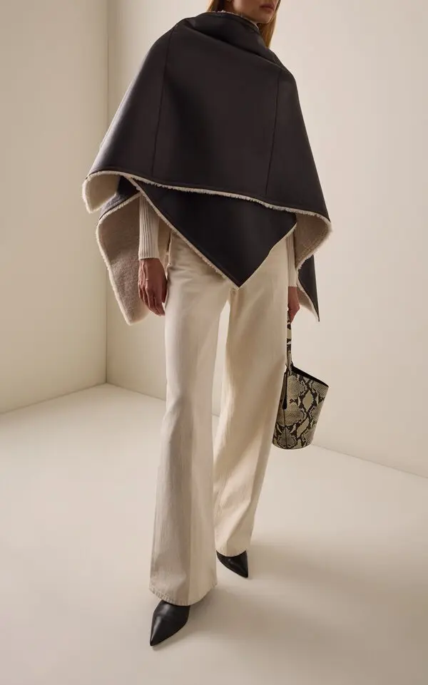HOUSE OF DAGMAR Shearling Trimmed Leather Cape