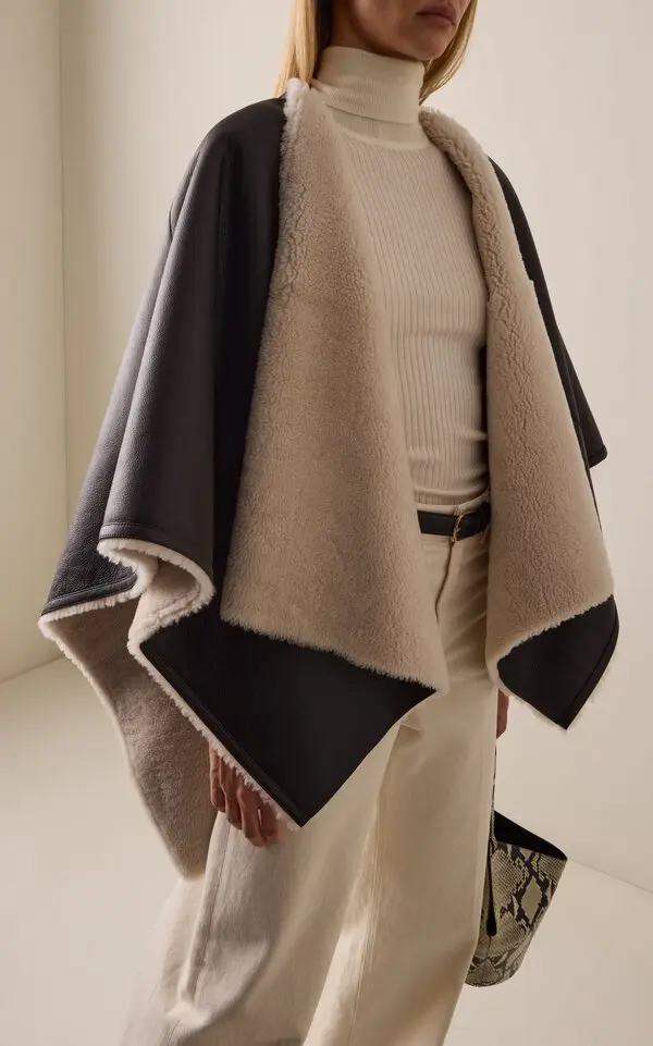 HOUSE OF DAGMAR Shearling Trimmed Leather Cape