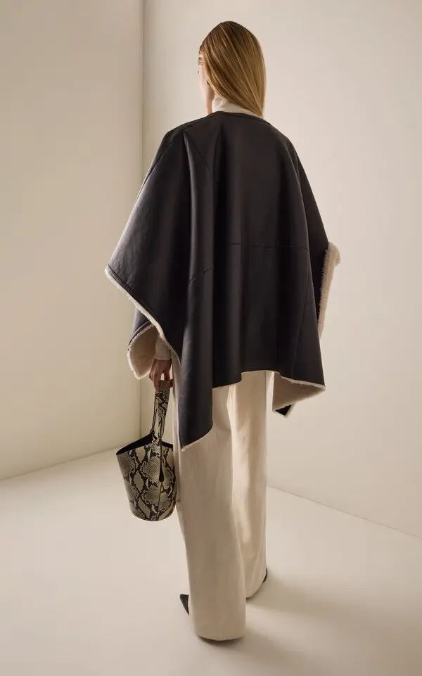 HOUSE OF DAGMAR Shearling Trimmed Leather Cape