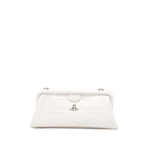 VIVIENNE WESTWOOD Off-white Croc-effect Clutch Bag - Cream