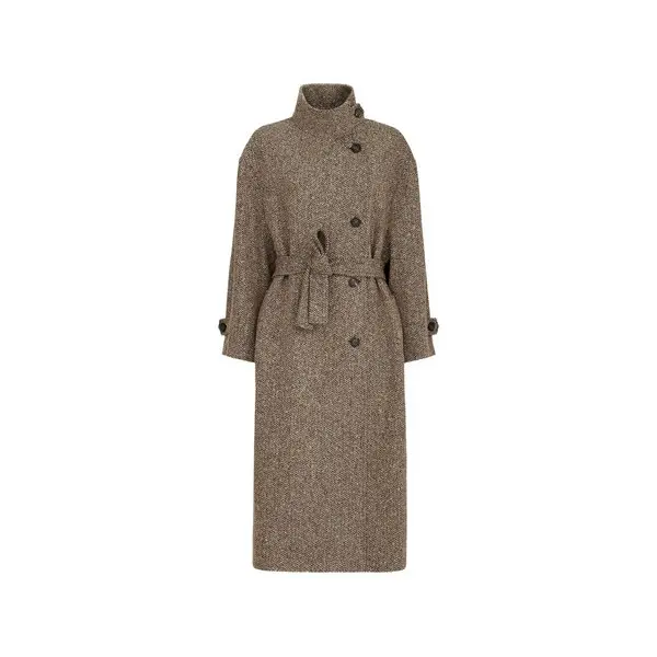 Brunello Cucinelli Single Breasted Coat With Monili Embroidery - Brown