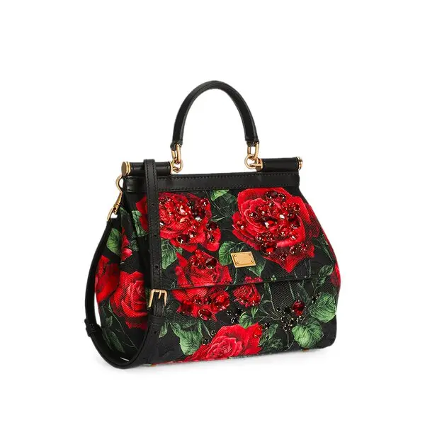 Dolce & Gabbana Rose Print Crystal Embellished Tote Bag