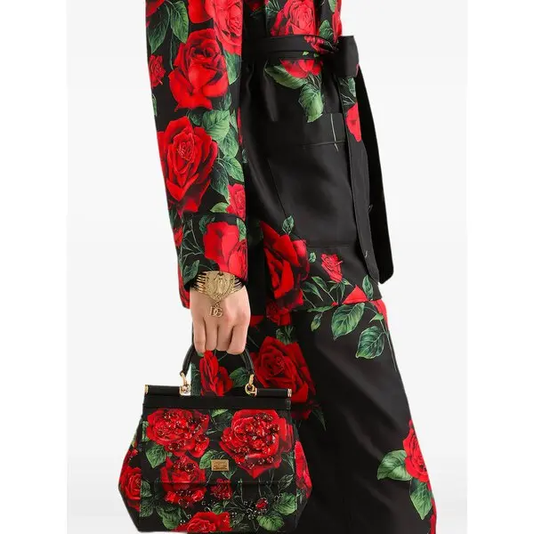 Dolce & Gabbana Rose Print Crystal Embellished Tote Bag