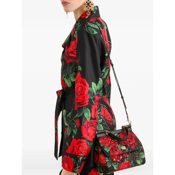 Dolce & Gabbana Rose Print Crystal Embellished Tote Bag