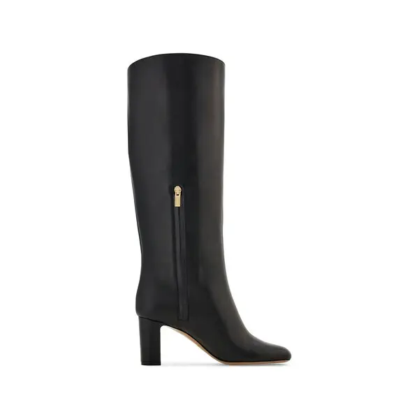 FERRAGAMO Leather Knee High Boots With Gold Tone Hug Buckle - Black