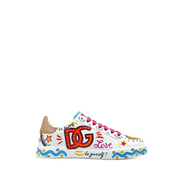 Dolce & Gabbana Printed Leather Sneakers - White