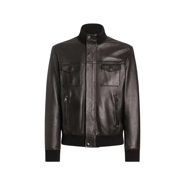 Dolce & Gabbana Lambskin Bomber Jacket With Knit Collar