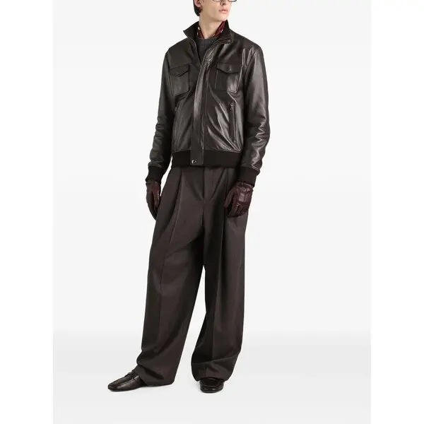 Dolce & Gabbana Lambskin Bomber Jacket With Knit Collar
