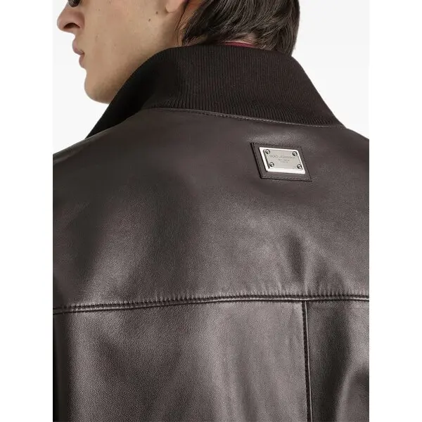 Dolce & Gabbana Lambskin Bomber Jacket With Knit Collar