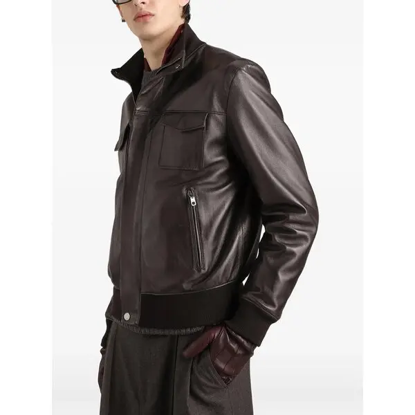 Dolce & Gabbana Lambskin Bomber Jacket With Knit Collar