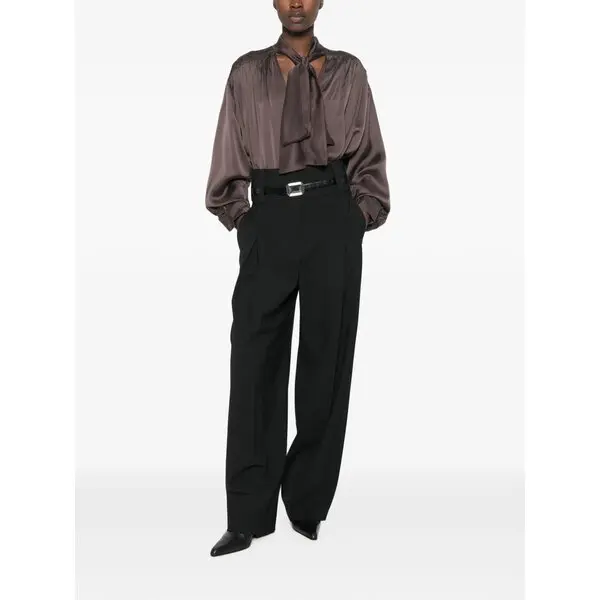 Andamane The Attico Pussy-bow Satin Blouse - Brown