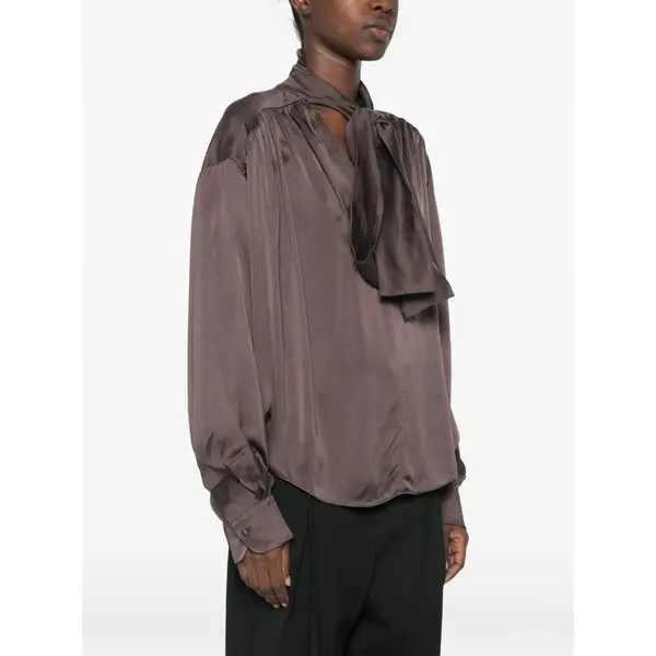 Andamane The Attico Pussy-bow Satin Blouse - Brown