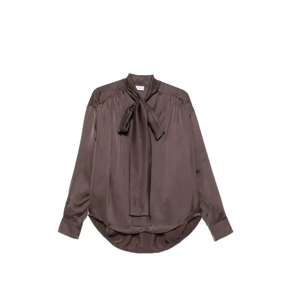 Andamane The Attico Pussy-bow Satin Blouse - Brown