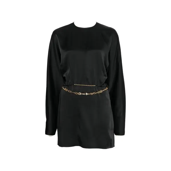 Saint Laurent Chain Detail Long Sleeve Mini Dress