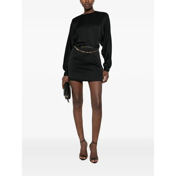 Saint Laurent Chain Detail Long Sleeve Mini Dress