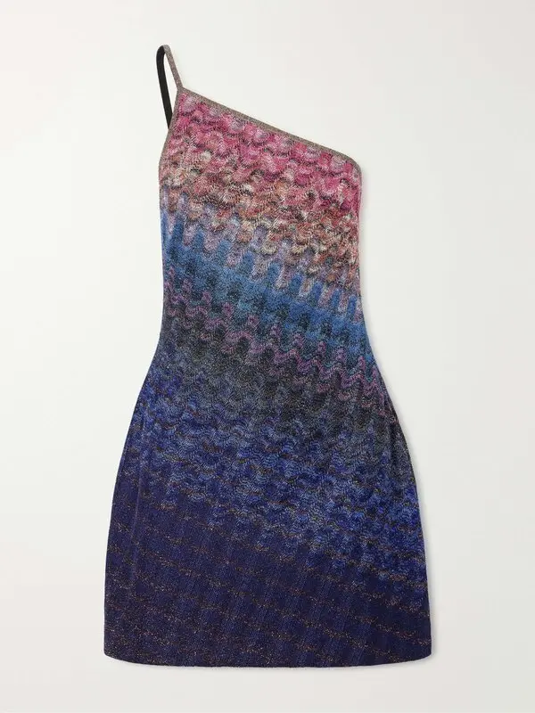 Missoni One-shoulder Metallic Crochet-knit Mini Dress - Blue