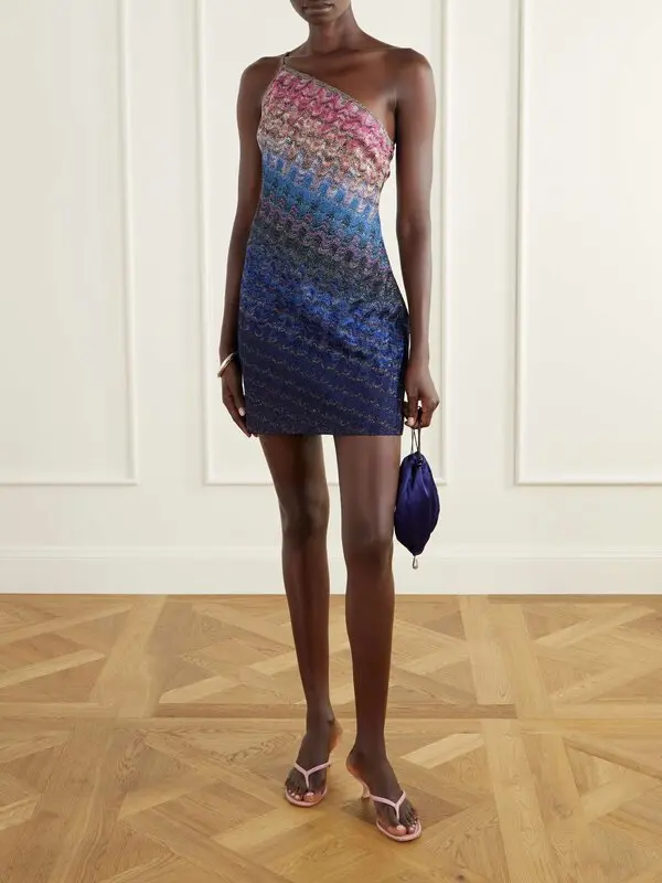 Missoni One-shoulder Metallic Crochet-knit Mini Dress