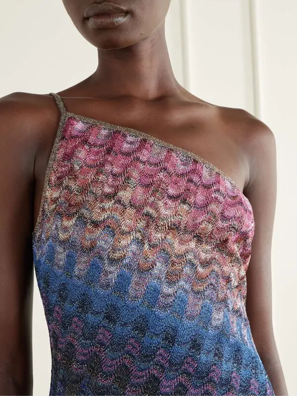 Missoni One-shoulder Metallic Crochet-knit Mini Dress
