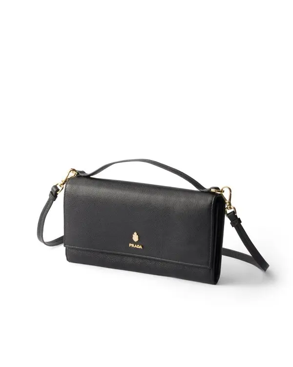 Prada Leather Wallet With Shoulder Strap