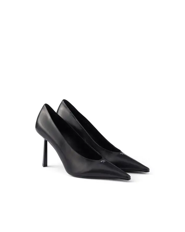 Prada Leather Pumps With Screen-printed Logo - Black