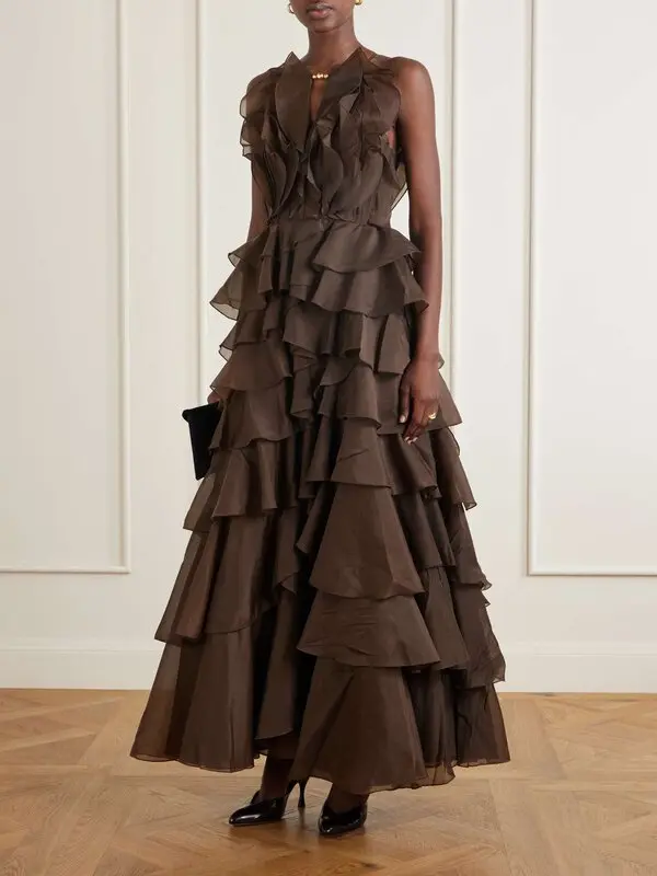 Aje Cleo Ruffled Organza Gown