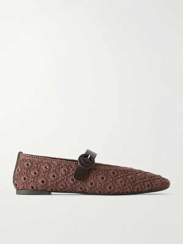 AQUAZZURA Loom Leather-trimmed Crochet Ballet Flats - Brown