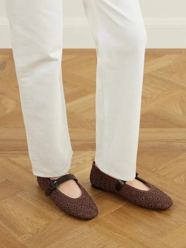 AQUAZZURA Loom Leather-trimmed Crochet Ballet Flats - Brown