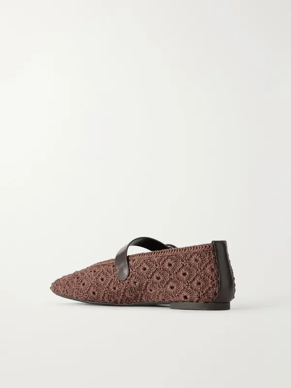 AQUAZZURA Loom Leather-trimmed Crochet Ballet Flats - Brown