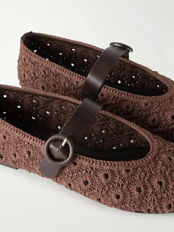 AQUAZZURA Loom Leather-trimmed Crochet Ballet Flats - Brown