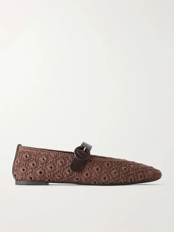 AQUAZZURA Loom Leather-trimmed Crochet Ballet Flats