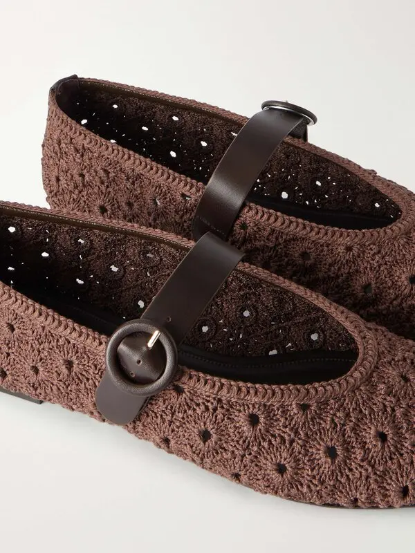 AQUAZZURA Loom Leather-trimmed Crochet Ballet Flats