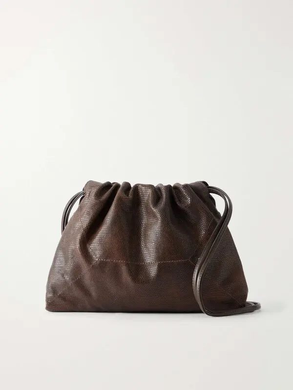 Brunello Cucinelli Monili-embellished Lizard-effect Leather Shoulder Bag