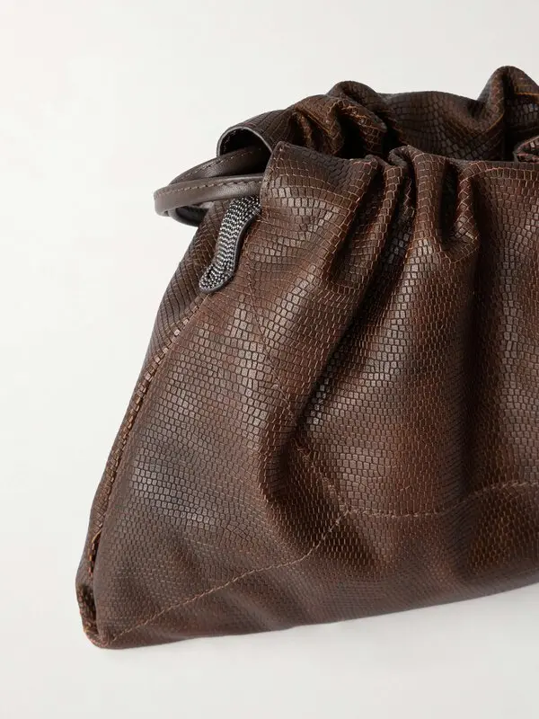 Brunello Cucinelli Monili-embellished Lizard-effect Leather Shoulder Bag