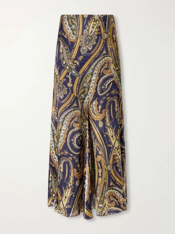 Etro Paisley-print Satin Midi Skirt - Navy