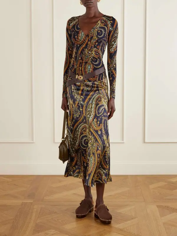 Etro Paisley-print Satin Midi Skirt