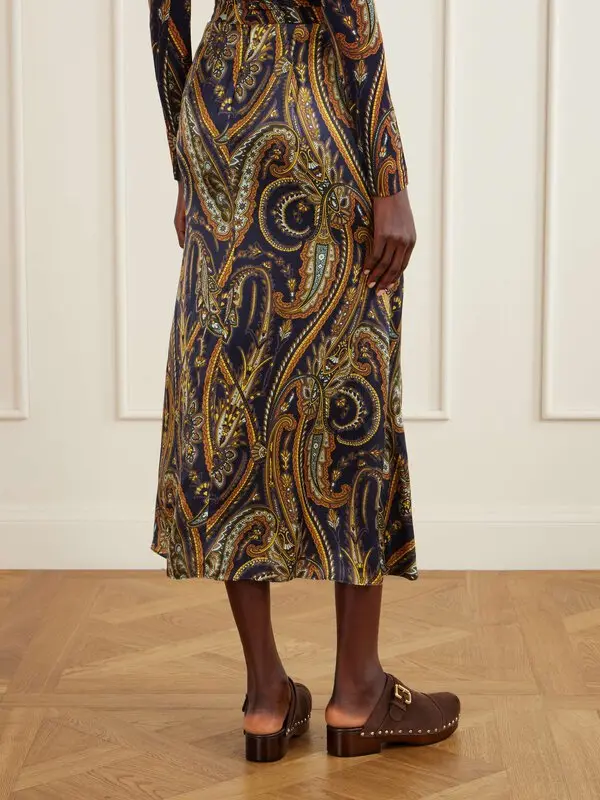 Etro Paisley-print Satin Midi Skirt