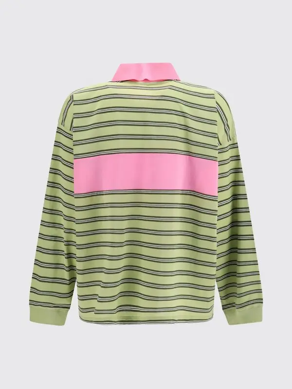 Versace Long-sleeved Cotton Polo Shirt With Striped Pattern And Logo
