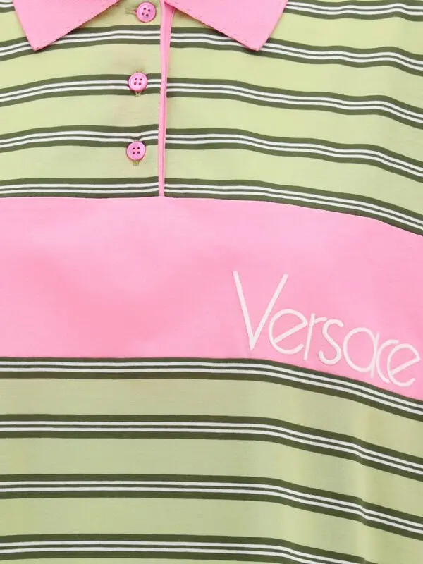 Versace Long-sleeved Cotton Polo Shirt With Striped Pattern And Logo