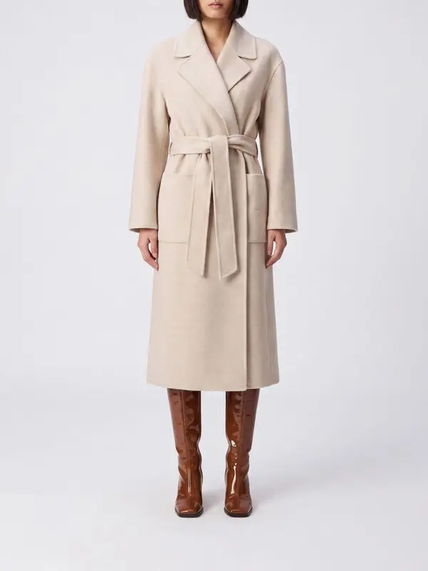 Fabiana Filippi Long Belted Robe Coat In Merino Wool - Natural