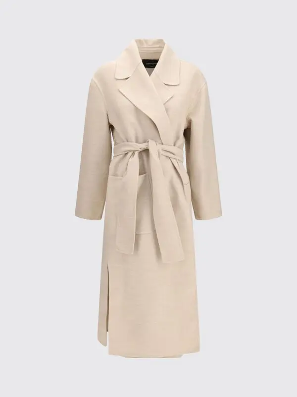 Fabiana Filippi Long Belted Robe Coat In Merino Wool - Natural
