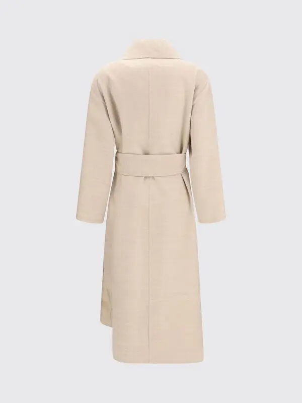 Fabiana Filippi Long Belted Robe Coat In Merino Wool - Natural