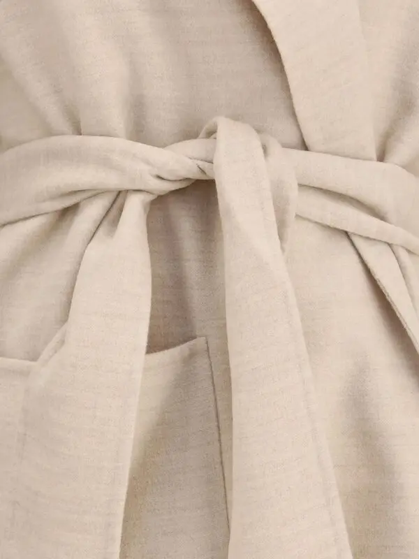 Fabiana Filippi Long Belted Robe Coat In Merino Wool - Natural