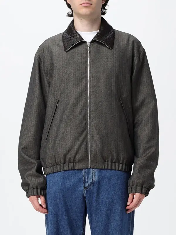 Bottega Veneta Wool And Mohair Blend Bomber Jacket With Leather Collar - Grey